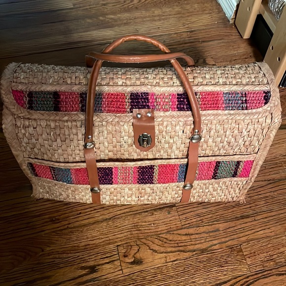 Vintage | Bags | Vintage Colorful Bohemian Straw Raffia Shopping Tote ...